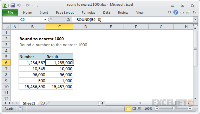 Round To Nearest 1000 Excel Formula Exceljet